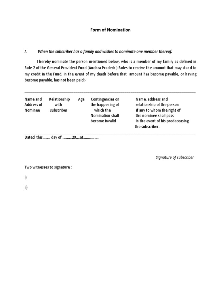 Form of GPF Nomination | PDF | Government | Social Institutions