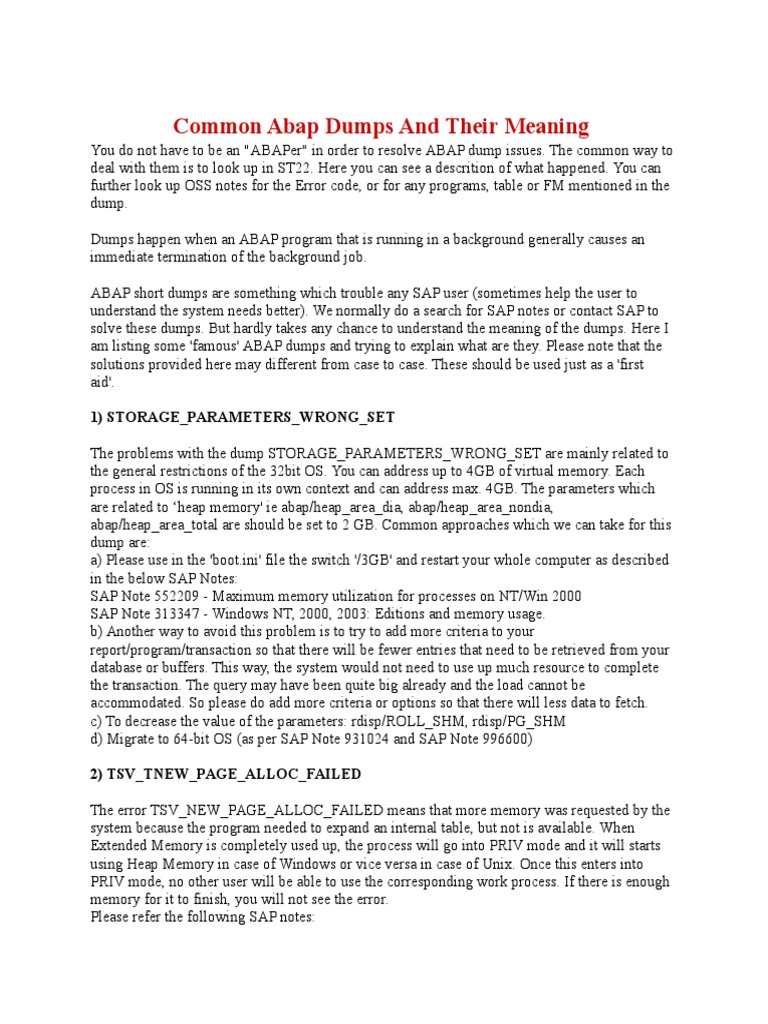 Common Abap Dumps and Their Meaning | PDF | 64 Bit Computing ...