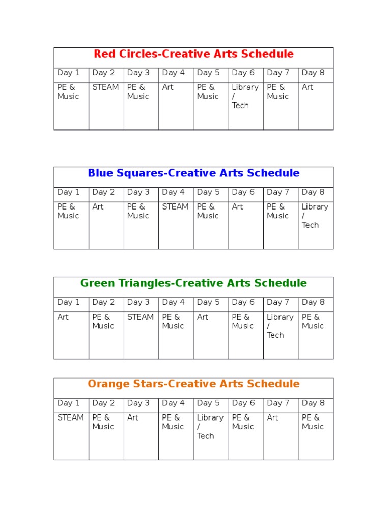 Creative Arts Schedule | PDF | Social Science