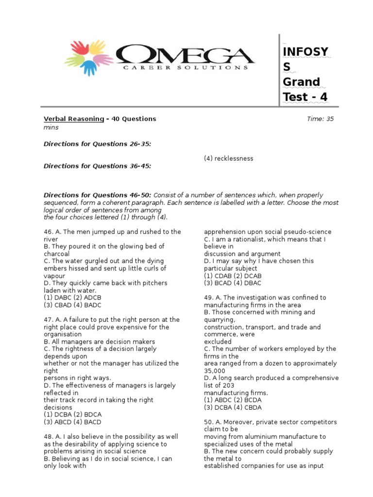 Infosys Grand Test 4 | PDF