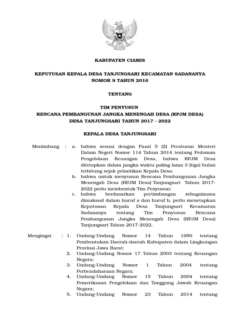 SK Tim Penyusun RPJM Desa | PDF