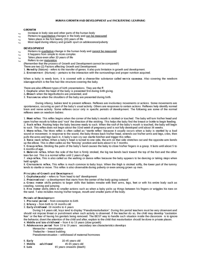 HUMAN GROWTH AND DEVELOPMENT and FACILITATING LEARNING | PDF ...