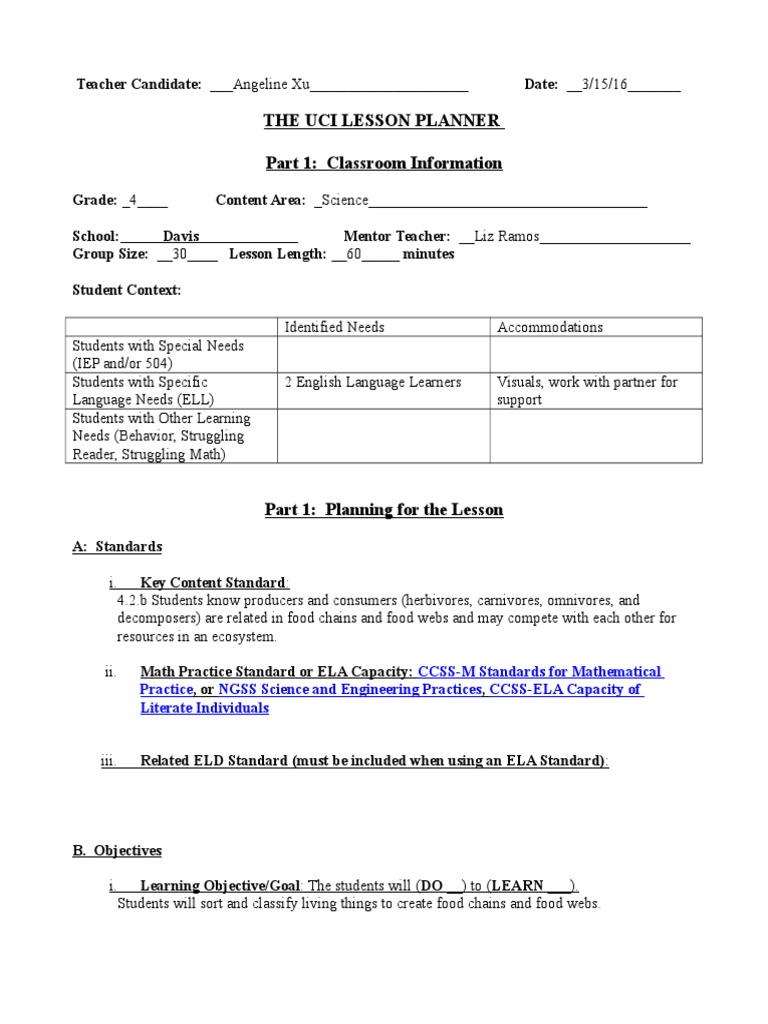 Food Chain and Food Webs Lesson Plan 3 15 16 | PDF | Food Web | Ecology