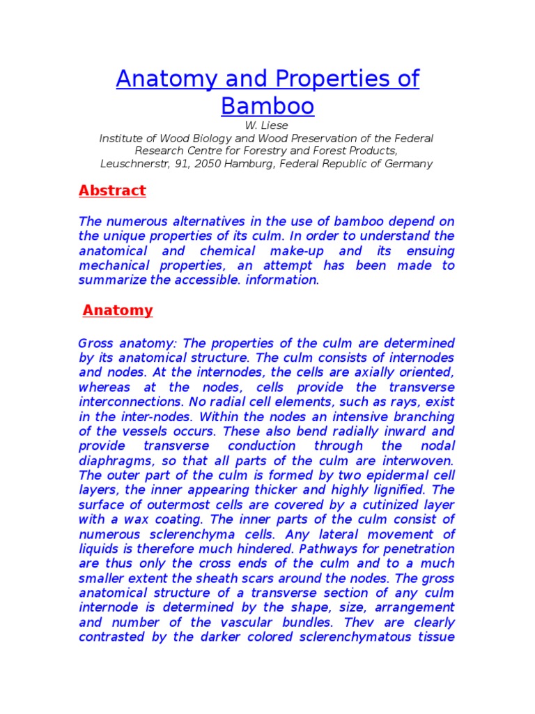 Anatomy and Properties of Bamboo Culms | PDF | Tissue (Biology) | Lignin
