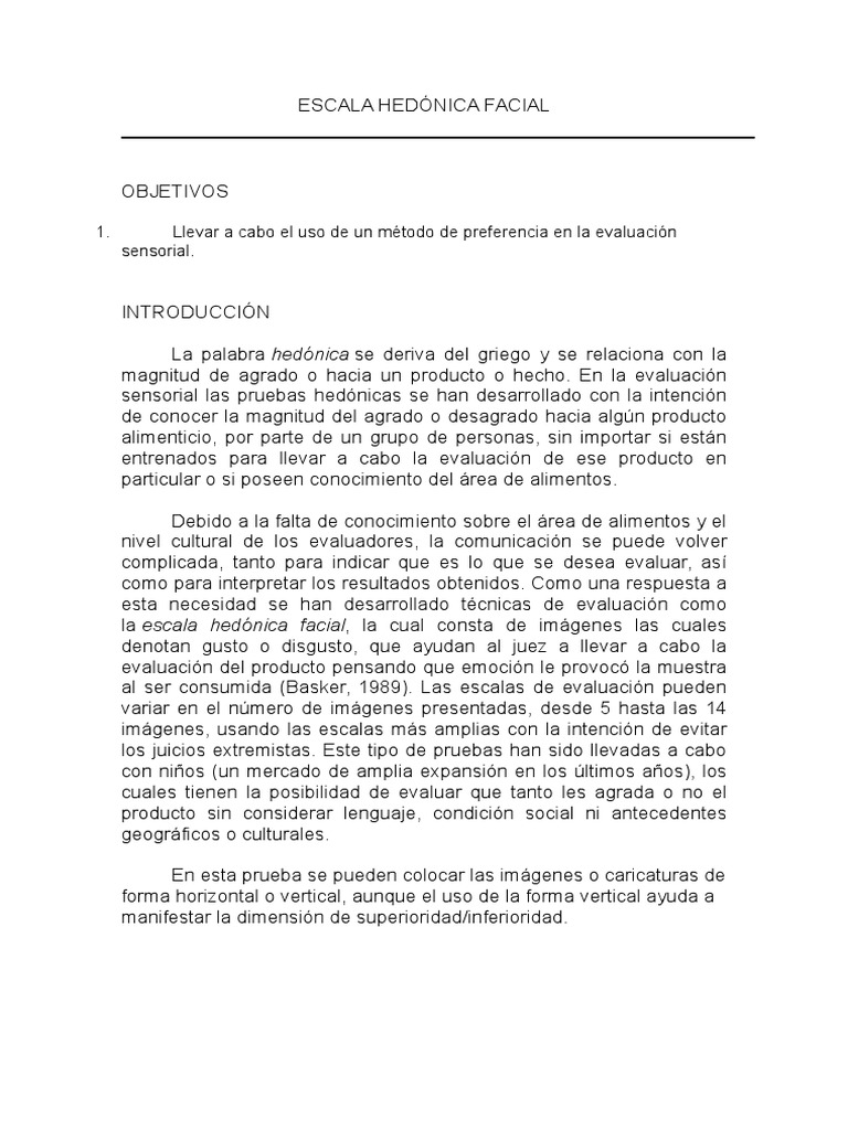 Escala Hedónica Facial en Evaluación Sensorial | PDF | Producto ...