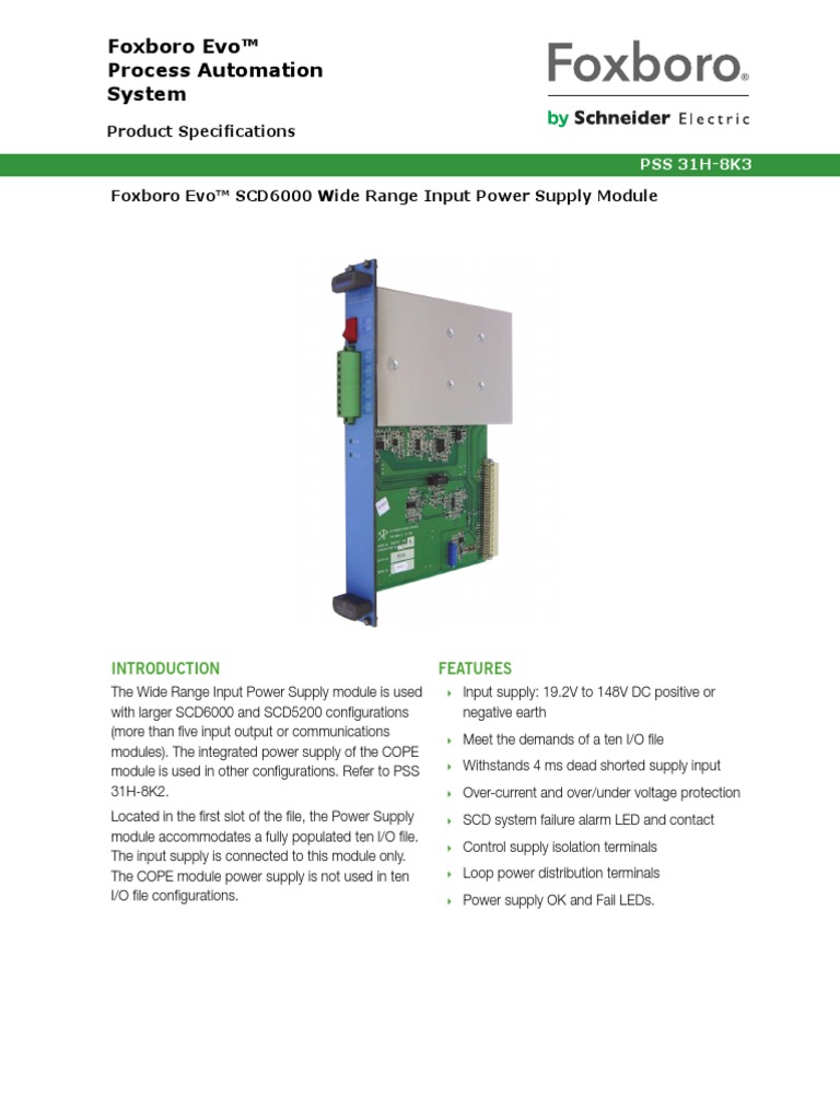 Foxboro Evo™ SCD6000 Wide Range Input Power Supply Module | PDF | Power ...