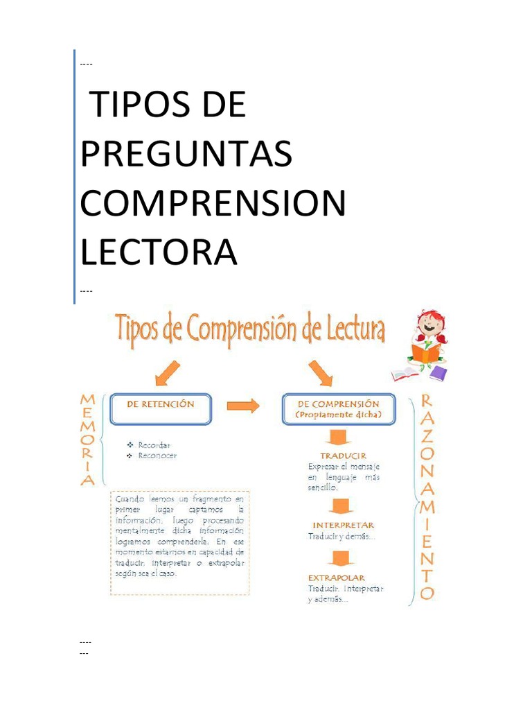 Tipos de Preguntas Comprension Lectora | PDF | Traducciones | Conocimiento