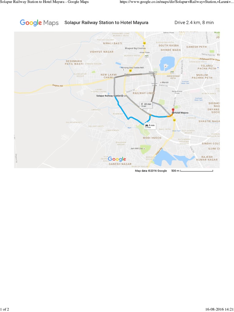Drive 2.4 KM, 8 Min Solapur Railway Station To Hotel Mayura: Map Data ...