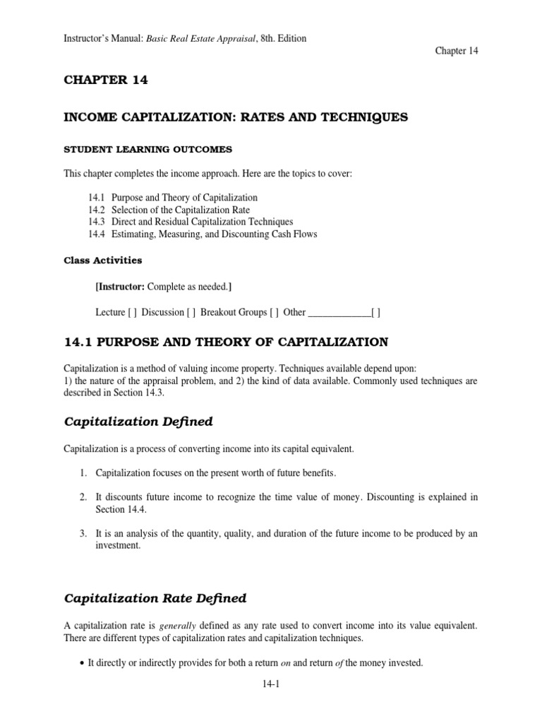Basic Real Estate Appraisal Lecture Outline For Chapter 14 Pdf Discounting Yield Finance