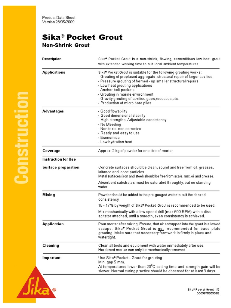 Sika PDS - E - Sika Pocket Grout PDF | PDF | Concrete | Building Engineering