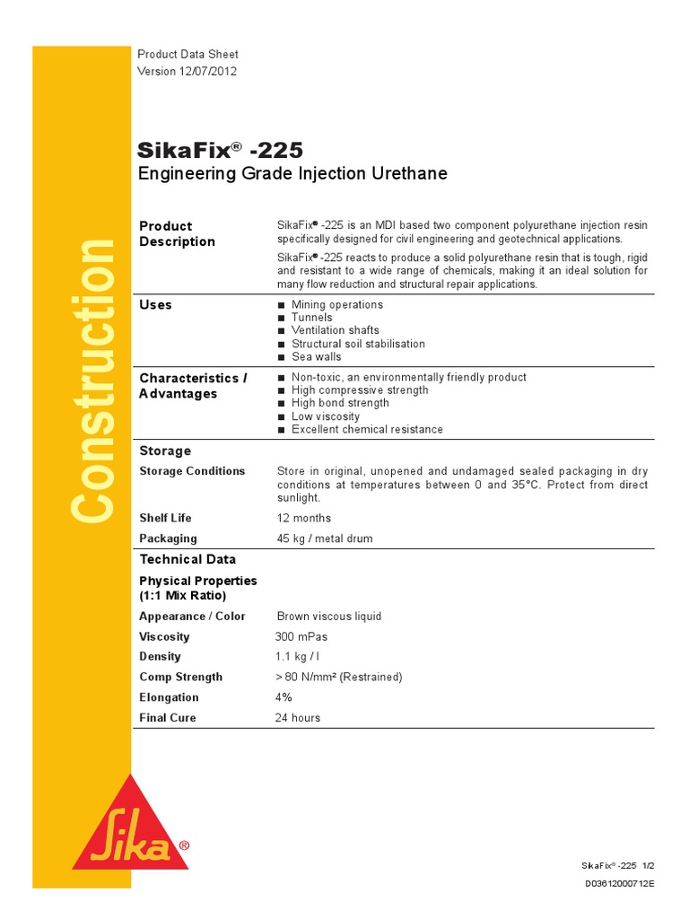 Sika PDS - E - SikaFix - 225 PDF | PDF | Polyurethane | Viscosity