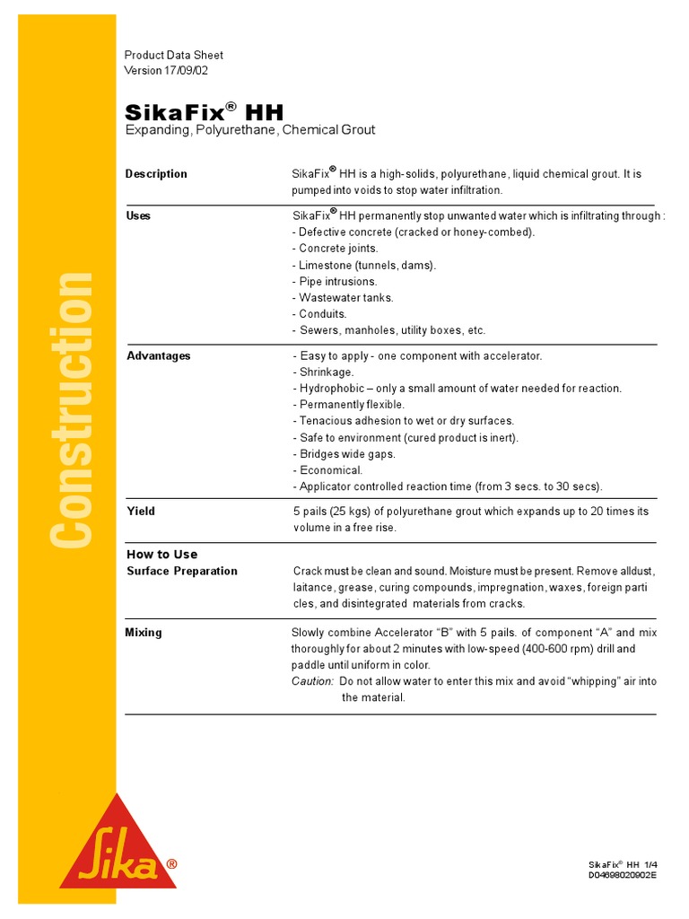 Sika PDS - E - SikaFix HH PDF | PDF | Concrete | Water