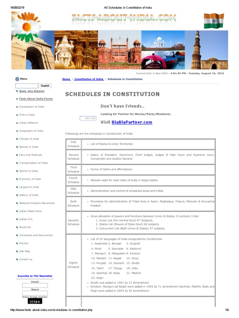 All Schedules in Constitution of India | PDF