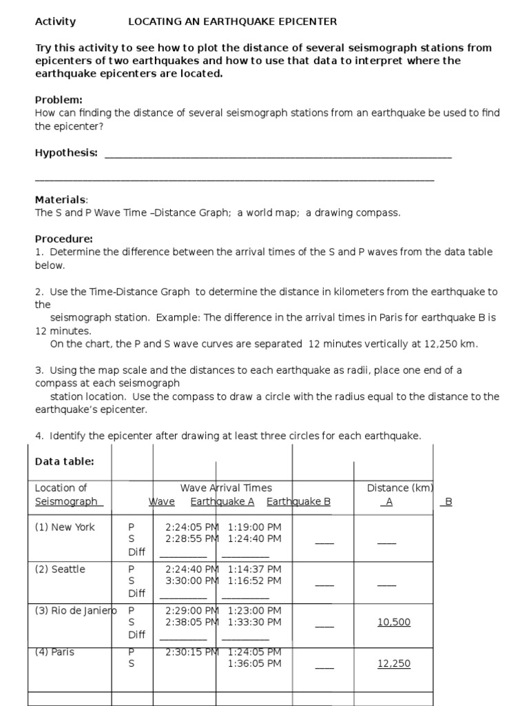 Activity Locating An Earthquake Epicenter | PDF | Seismology | Earthquakes