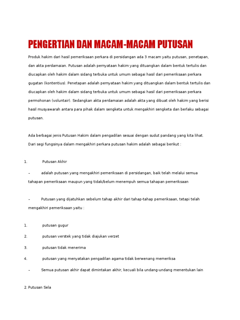 Pengertian Dan Macam Putusan Perdata | PDF
