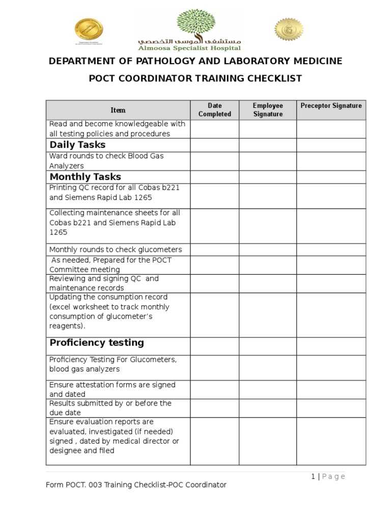 FORM POCT 001 Training Checklist-POC Coordinator (EDITTED) | PDF
