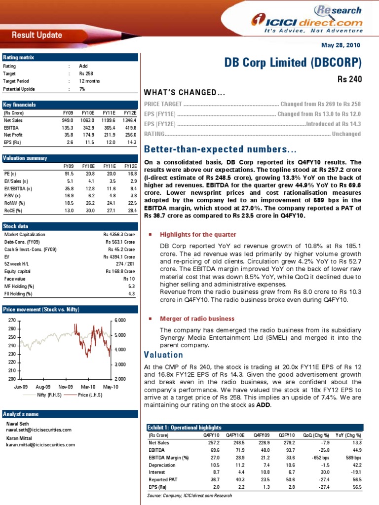 DB Corp Limited (DBCORP) : Better-Than-Expected Numbers | PDF ...
