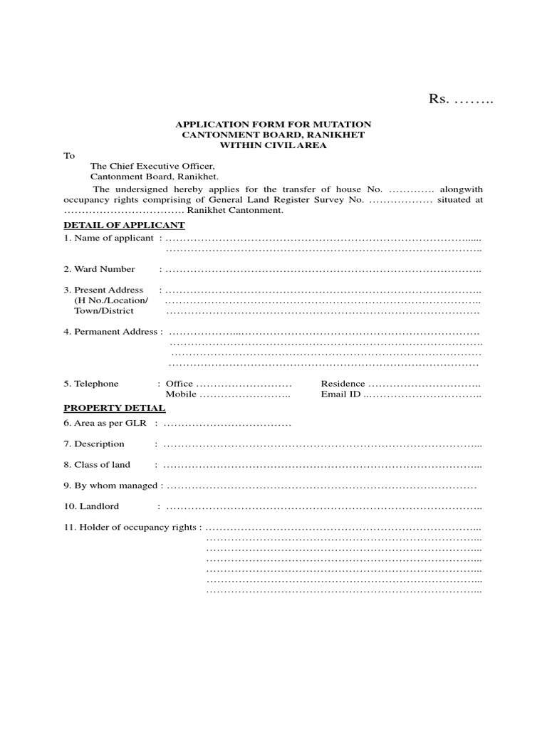 Mutation Form | Download Free PDF | Deed | Death Certificate