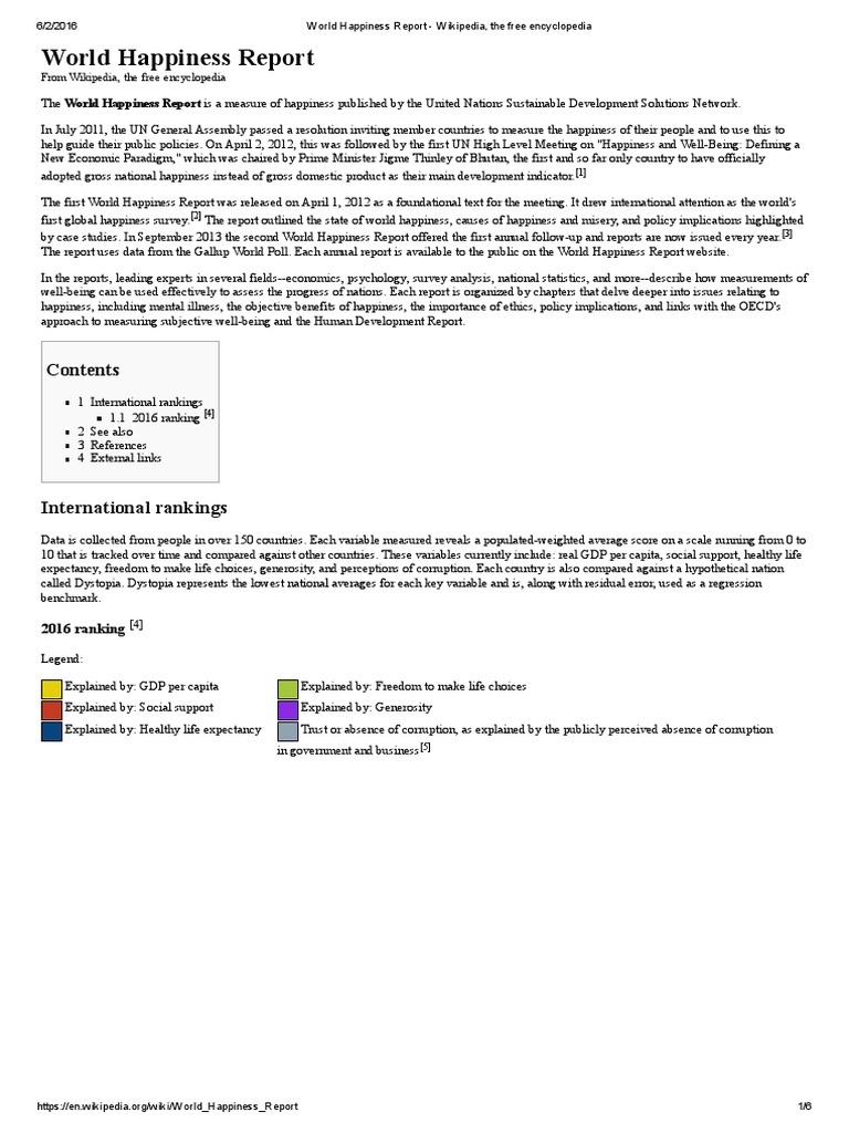 World Happiness Report - Wikipedia, The Free Encyclopedia | PDF ...