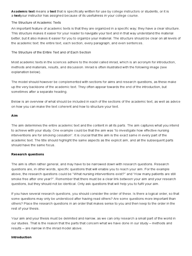 The Structure and Organization of Academic Texts: A Guide to Writing ...