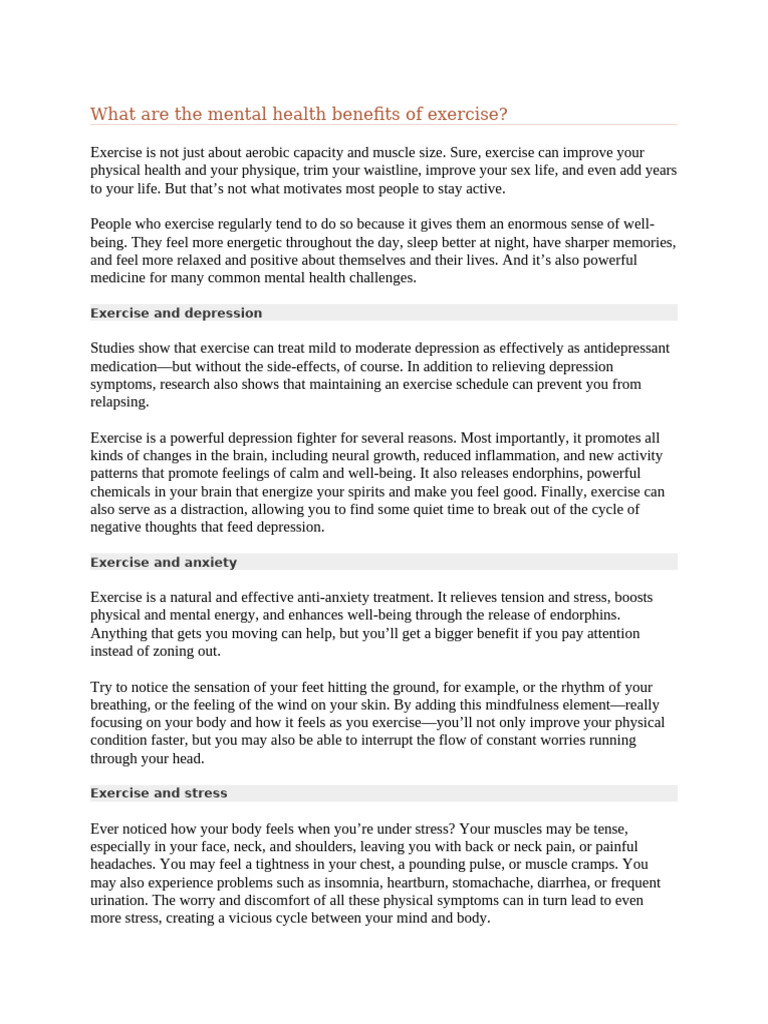 What Are The Mental Health Benefits of Exercise | PDF | Physical ...