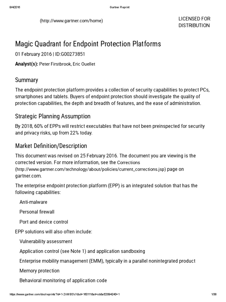 Gartner Magic Quadrant Endpoint Protection 2016 | PDF | Antivirus ...
