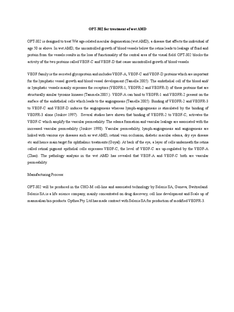 OPT-302 For Treatment of Wet AMD | PDF | Vascular Endothelial Growth ...