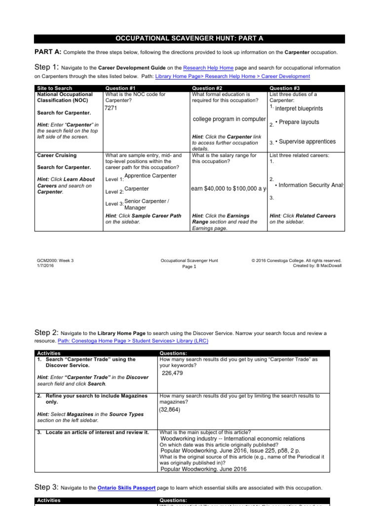 Occupational Scavenger Hunt Final | PDF | Software Testing | Carpentry