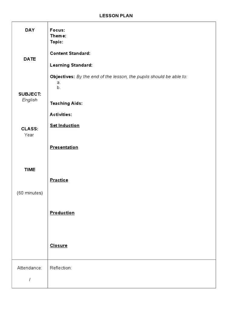 Lesson Plan DAY Focus: Theme: Topic: Content Standard: Learning ...