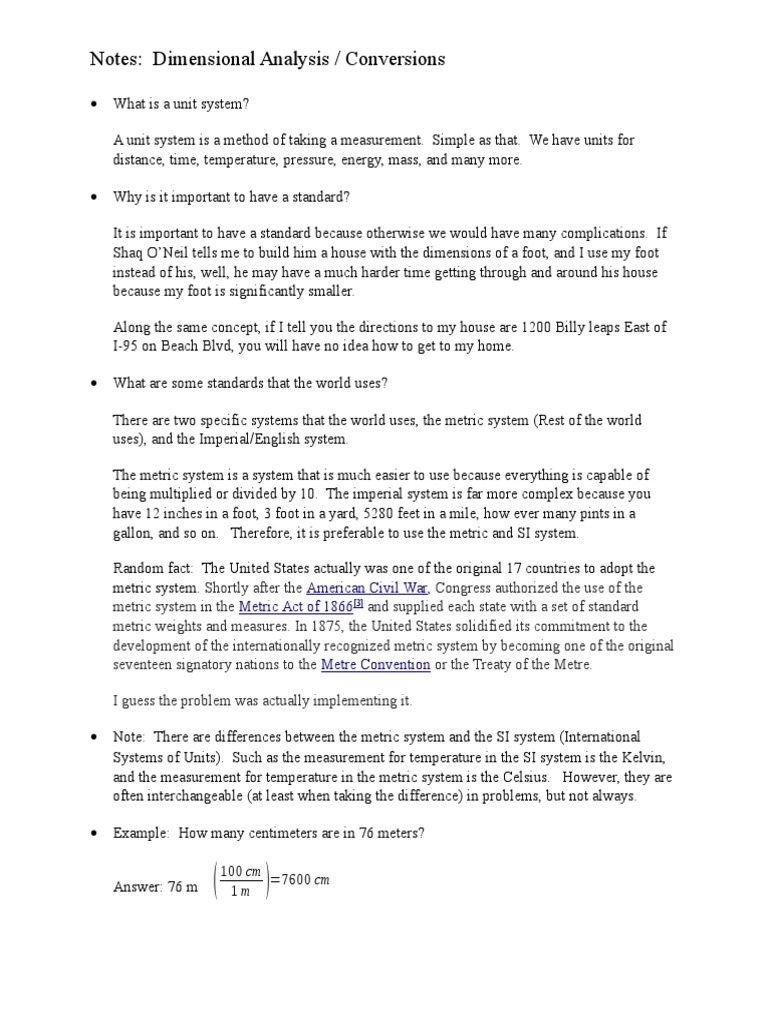 Dimensional Analysis in Unit Conversions | PDF | Units Of Measurement ...