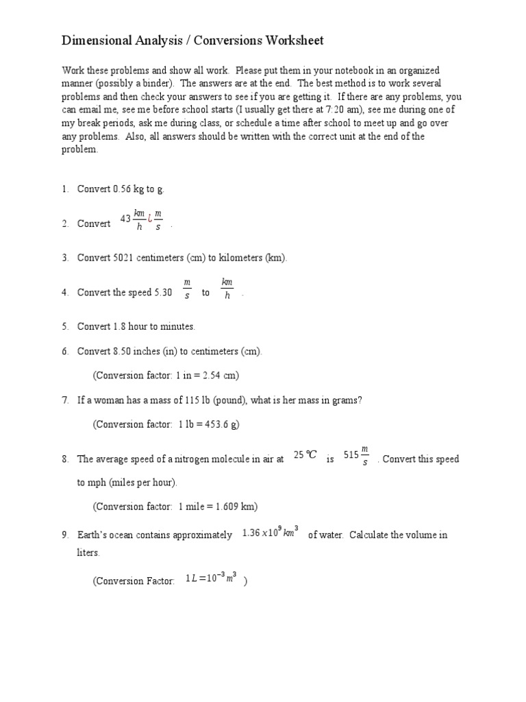Assignment 1.1 - Conversions - Dimensional Analysis | PDF | Language ...