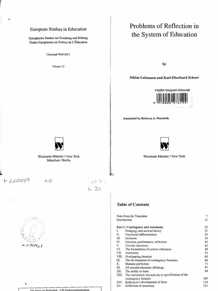LUHMANN SCHORR Problems of Reflection in System of Education | PDF ...