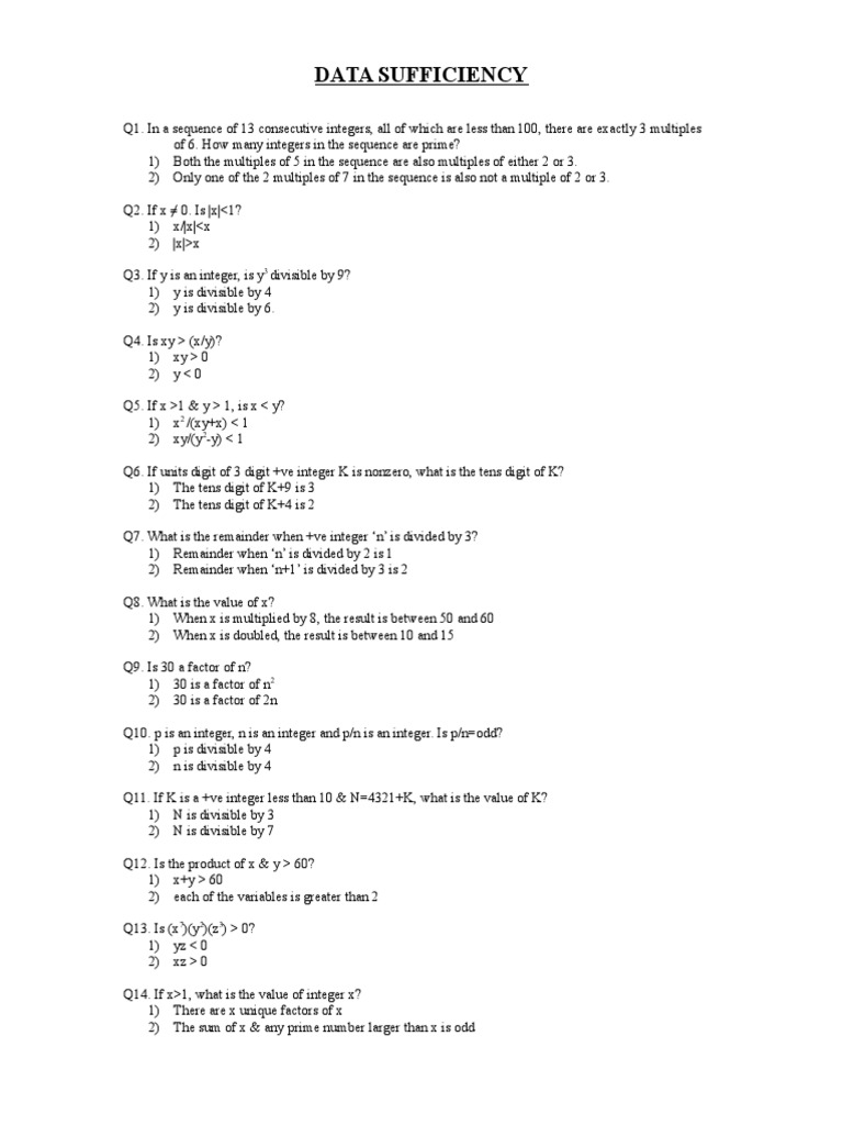 Data Sufficiency Number System | PDF | Integer | Prime Number