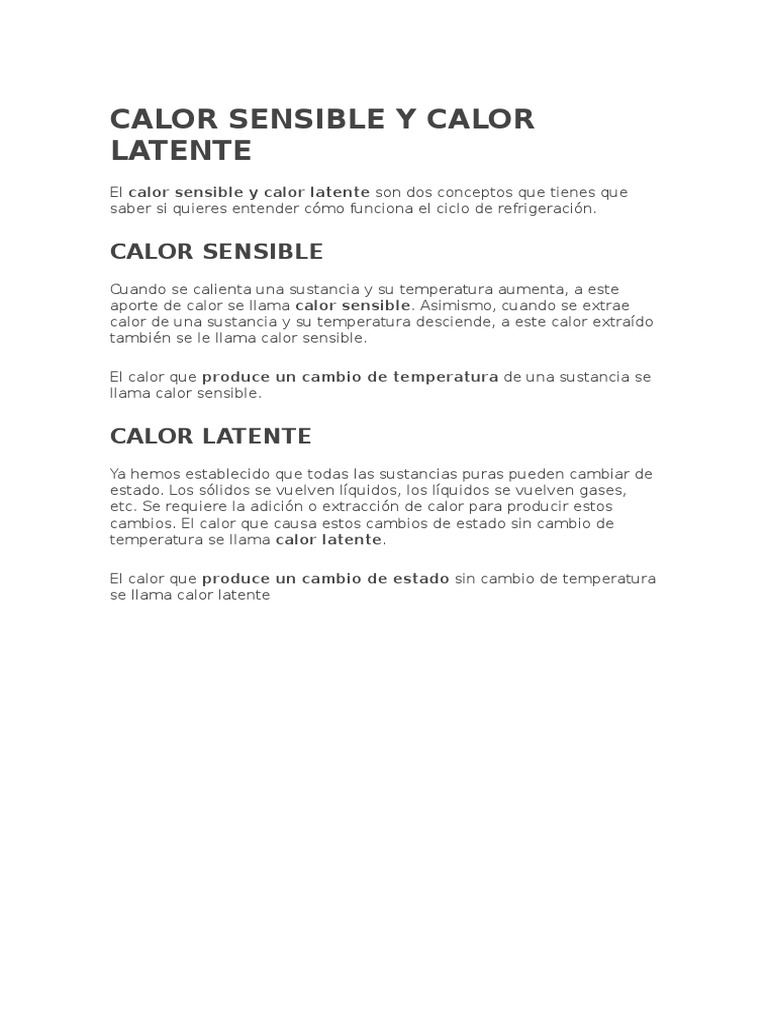 Calor Sensible y Calor Latente | PDF | Refrigeración | Termodinámica ...