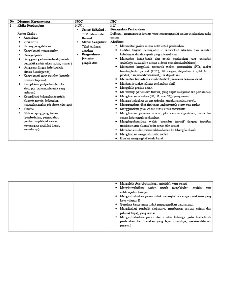 Nanda Nic Noc Risiko Perdarahan
