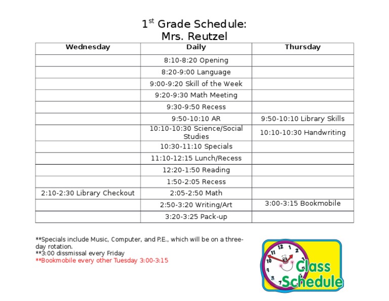 1st Grade Schedule | PDF