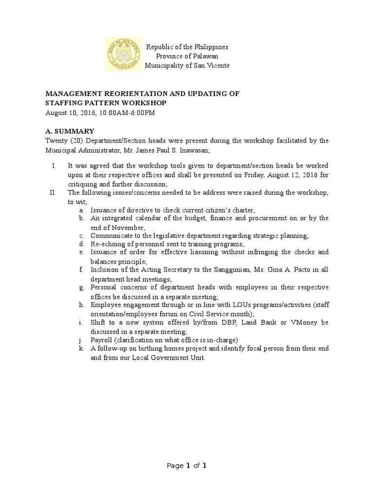 Updating Staffing Pattern WShop - Part 1 - JMTP | PDF