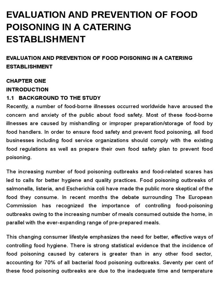 Evaluation and Prevention of Food Poisoning in A Catering Establishment ...