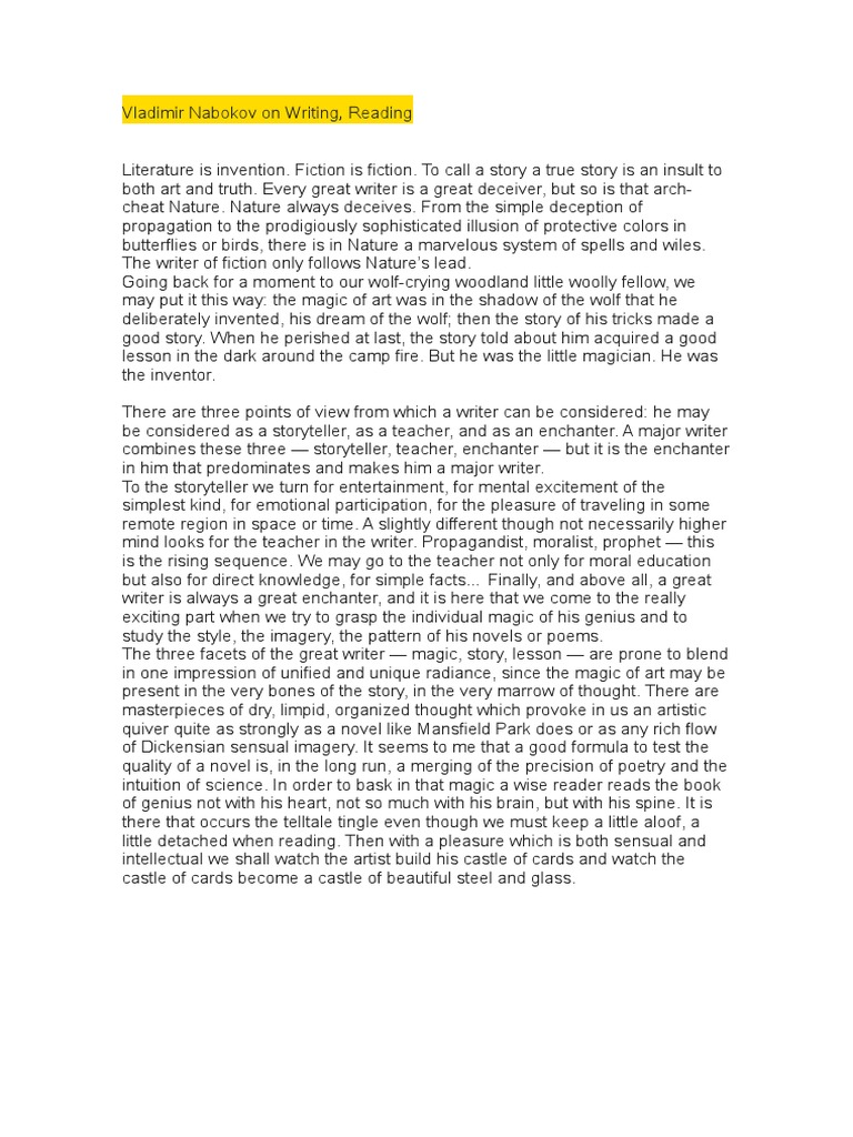 Nabokov: The Enchanter in Writing | PDF | Storytelling | Magic (Illusion)