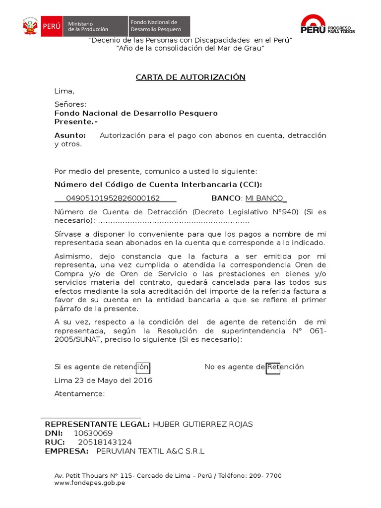 Modelo de Carta de Autorización FONDEPES | PDF | Gobierno