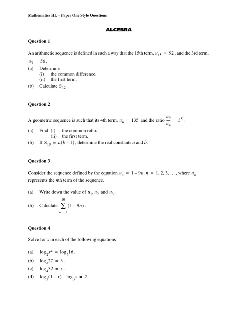 IB Mathematics Higher Level Sample Questions | PDF | Sine ...