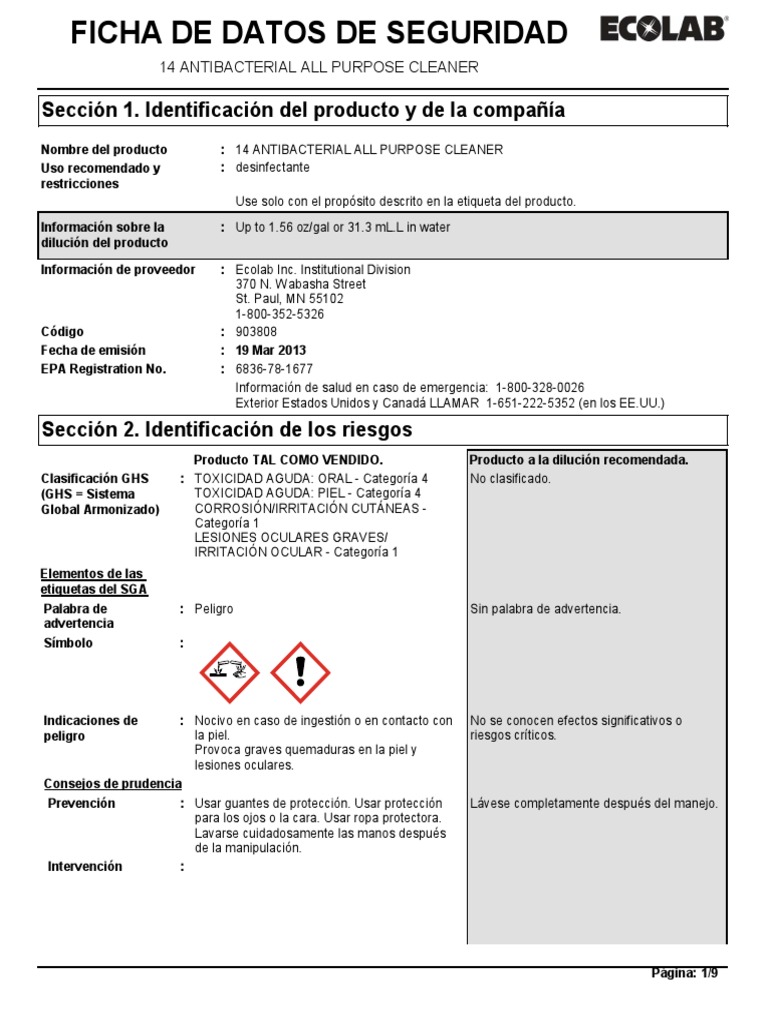 Oasis Pro 14 Antibacterial All Porpuse Cleaner | PDF | Agua | Líquidos