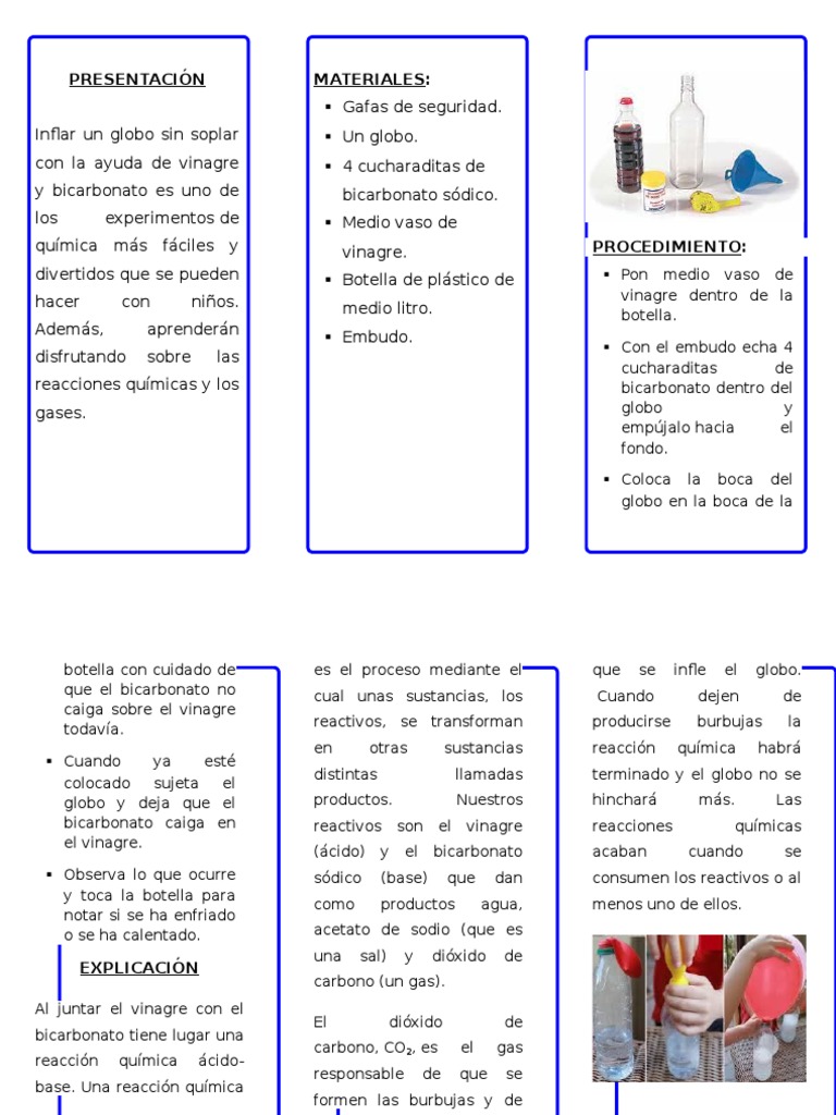 Triptico Experimento Inflar Un Globo Con Vinagre y Bicarbonato | PDF