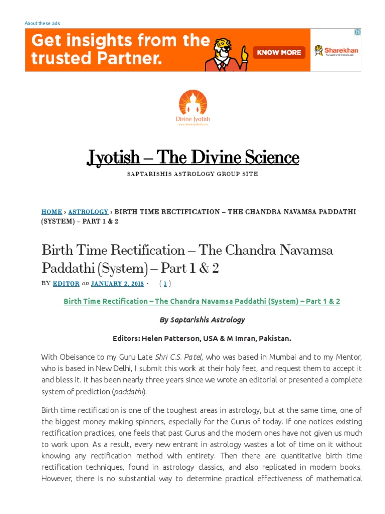 Birth Time Rectification - The Chandra Navamsa Paddathi | PDF | Hindu ...