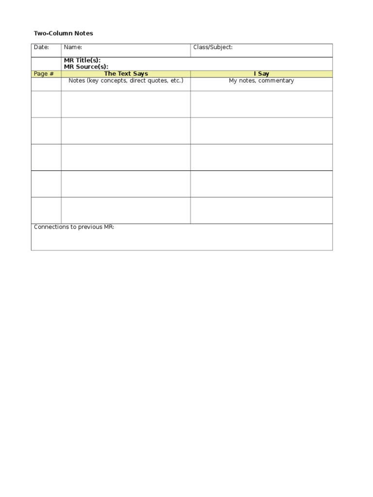 Two-Column Note-Taking Template | PDF | Language Arts & Discipline