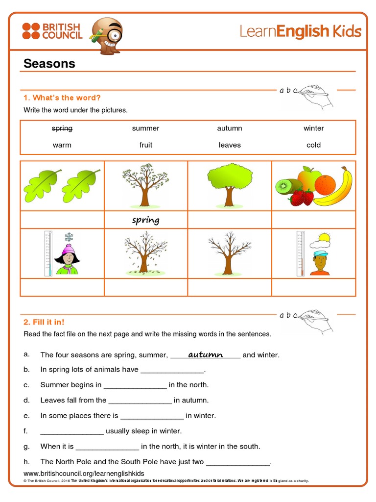 Reading Practice Seasons Worksheet v2 | PDF | Language Arts ...