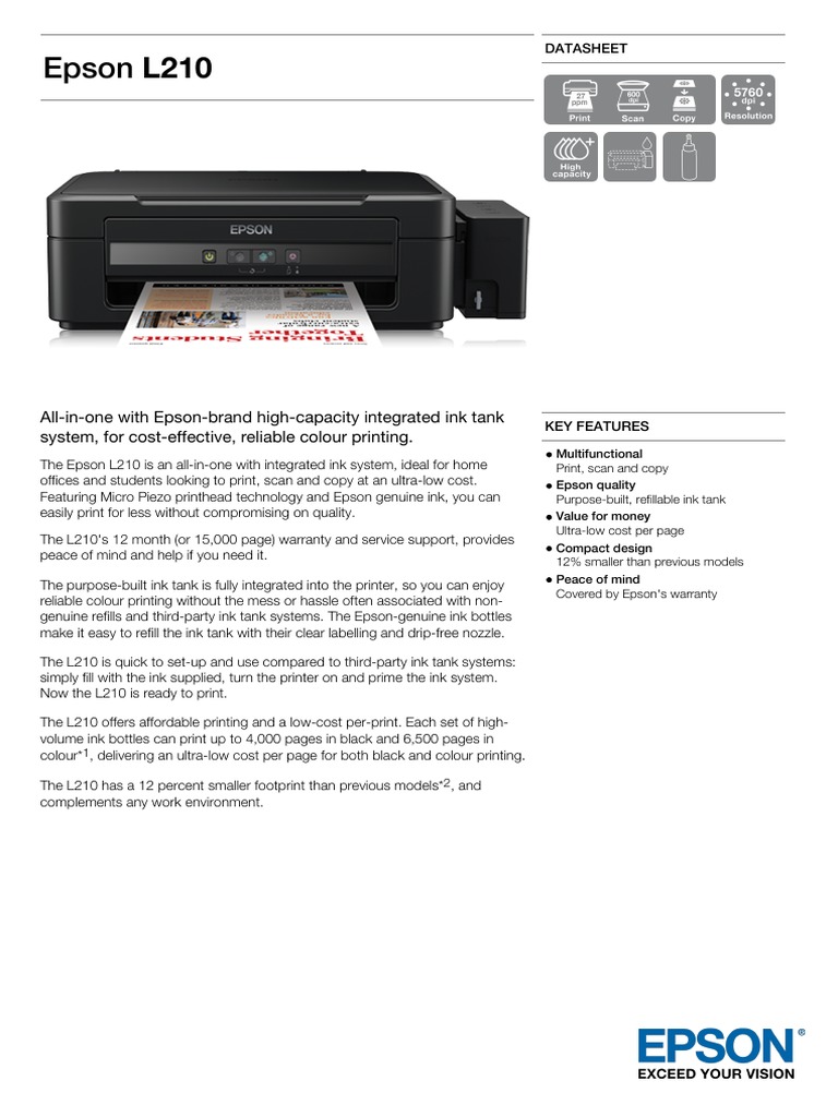 Epson L210 Datasheet | Media Technology | Office Equipment