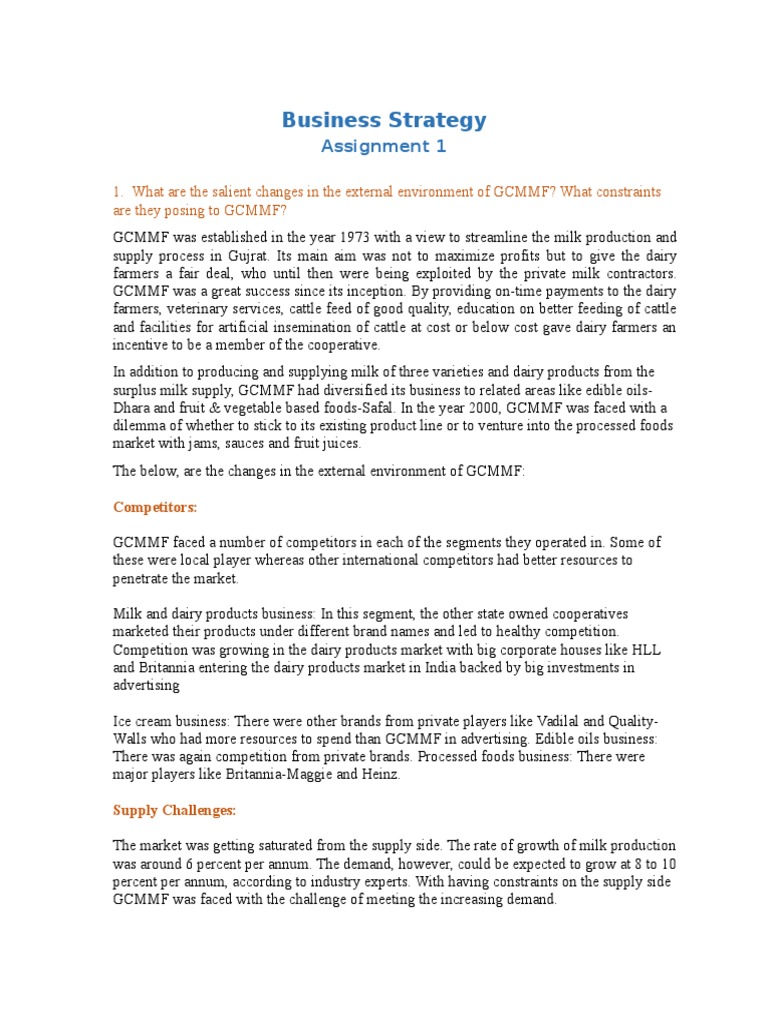 Business Strategy Assignment 1 | PDF | Marketing Strategy | Strategic ...