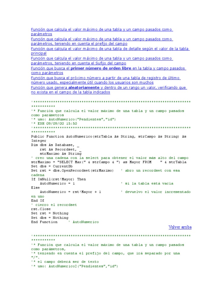 Funciones de Autonumericos en VBA para ACCESS | PDF | Programación de computadoras | Ingeniería ...