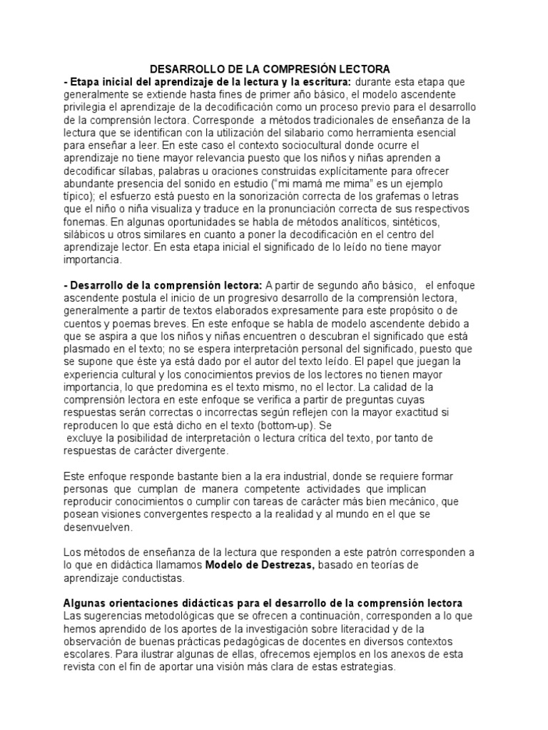 Desarrollo de La Compresión Lectora | PDF | Lectura (proceso ...